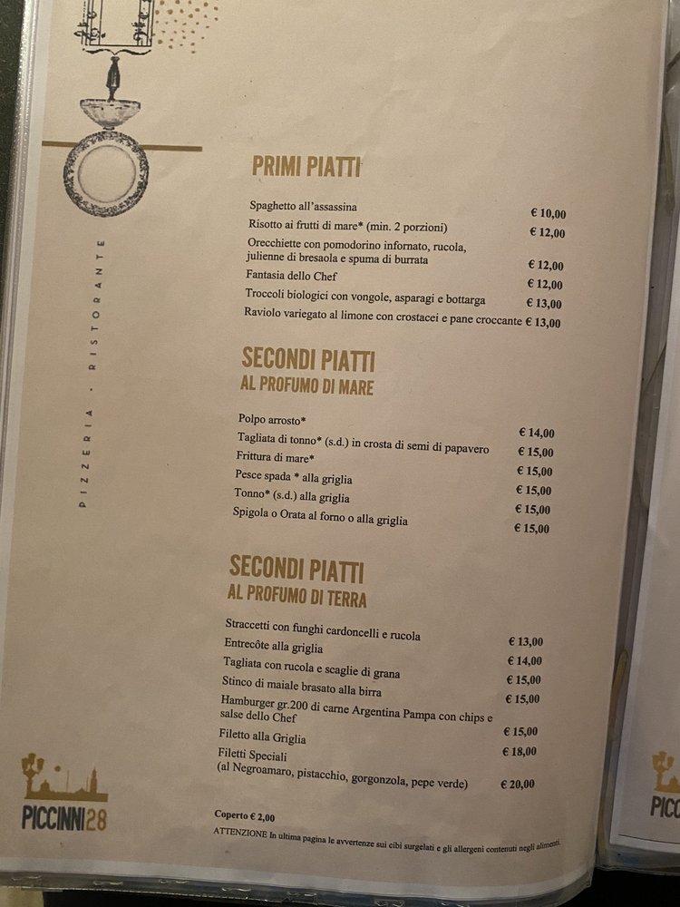 Menu at Piccinni 28 pub & bar, Bari