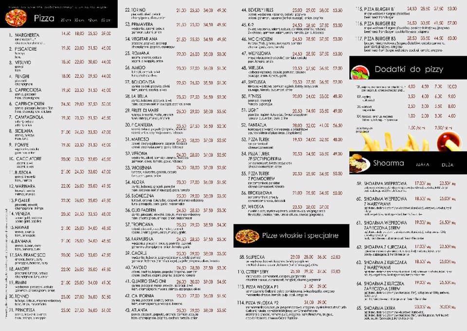 Menu at Pizzeria K-2, Slupca