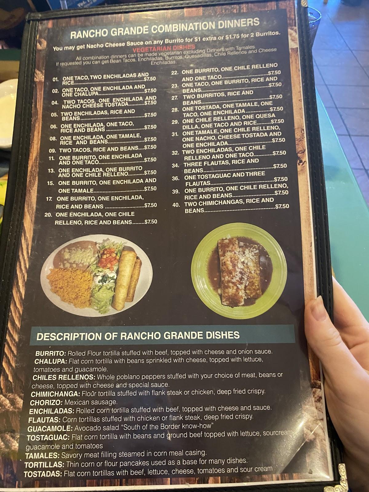 Menu at Rancho Grande restaurant, Fitzgerald