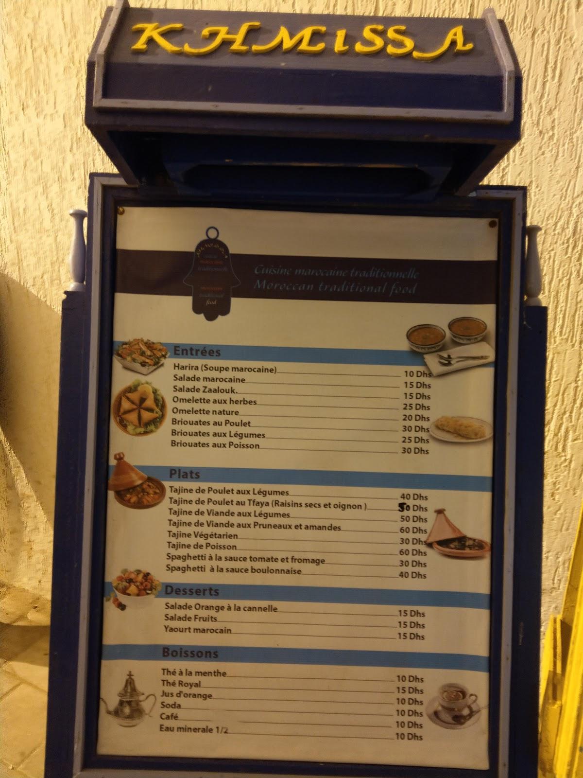 Menu at Restaurant Khmissa, Essaouira