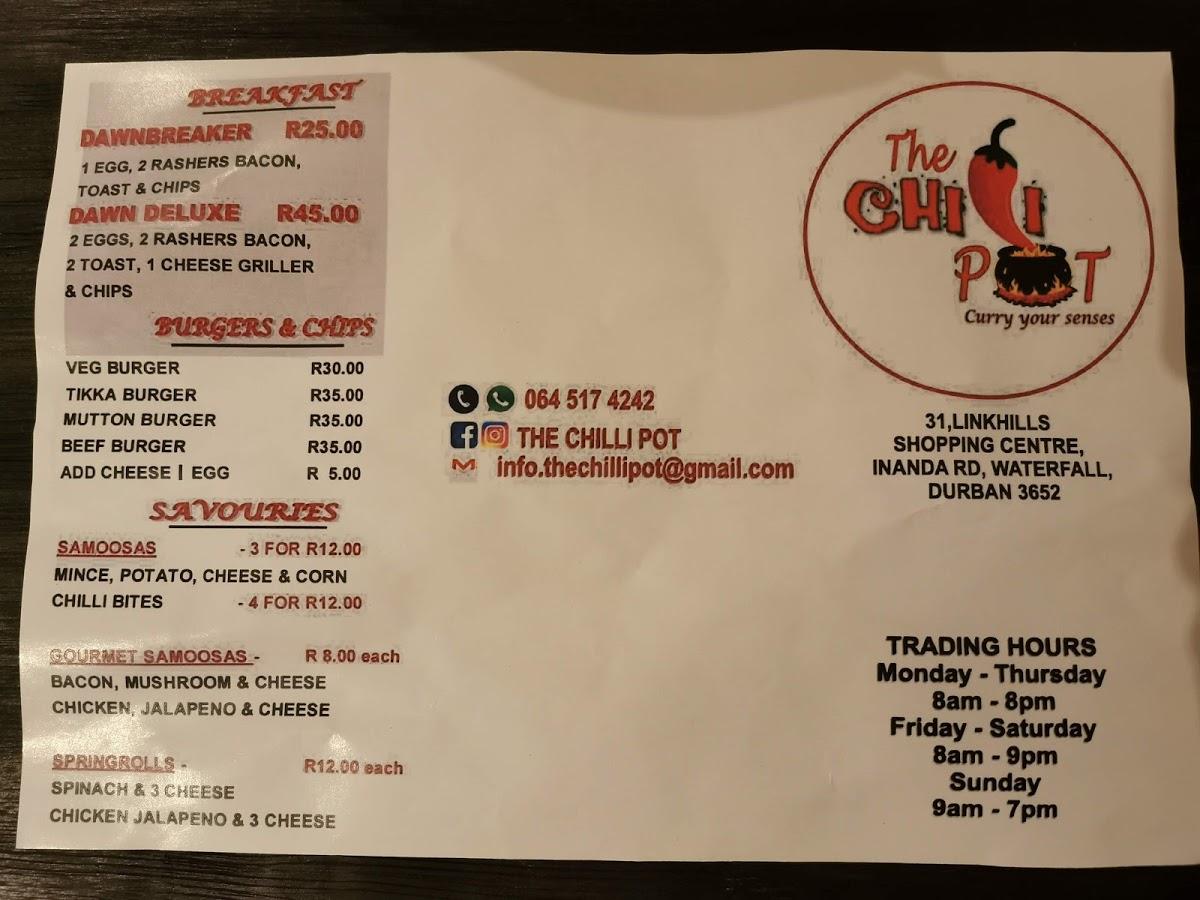 Menu at The Chilli Pot, Outer West Durban