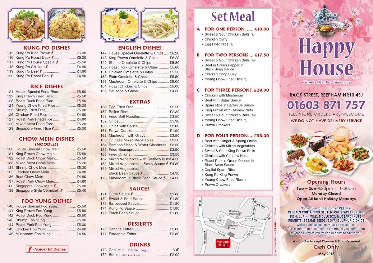 Menu at Happy House restaurant, Cawston
