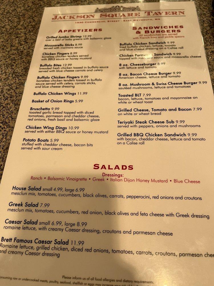 Menu at Jackson Square Tavern pub & bar, Weymouth