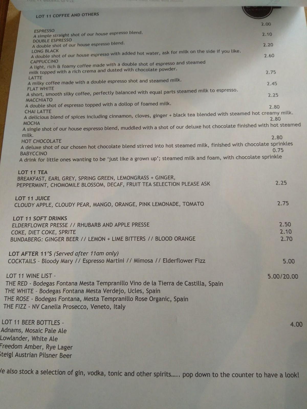 Menu at Lot 11 Cafe, Wrexham