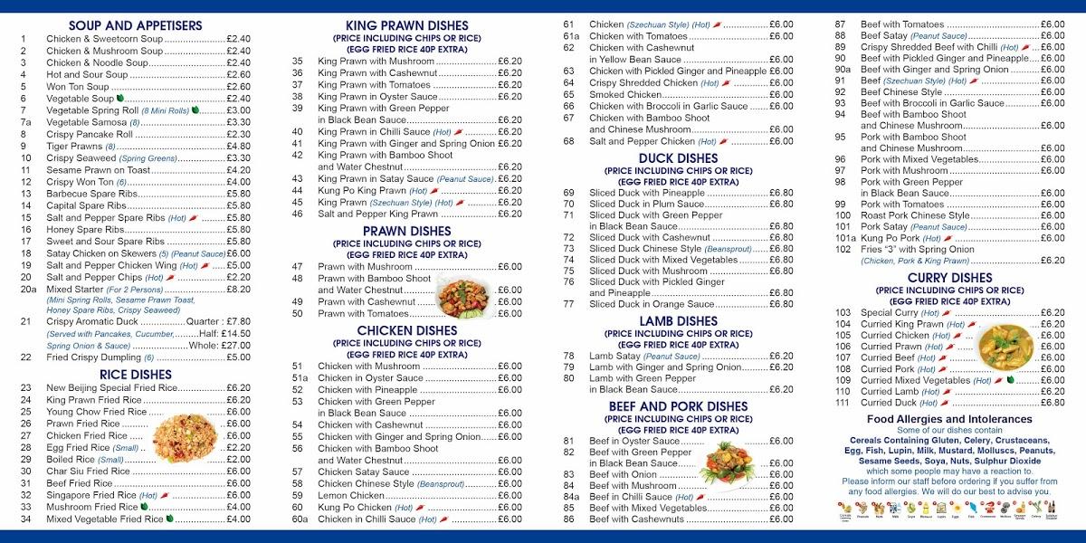 Menu at New Beijing Chinese Takeaway fast food, Freckleton