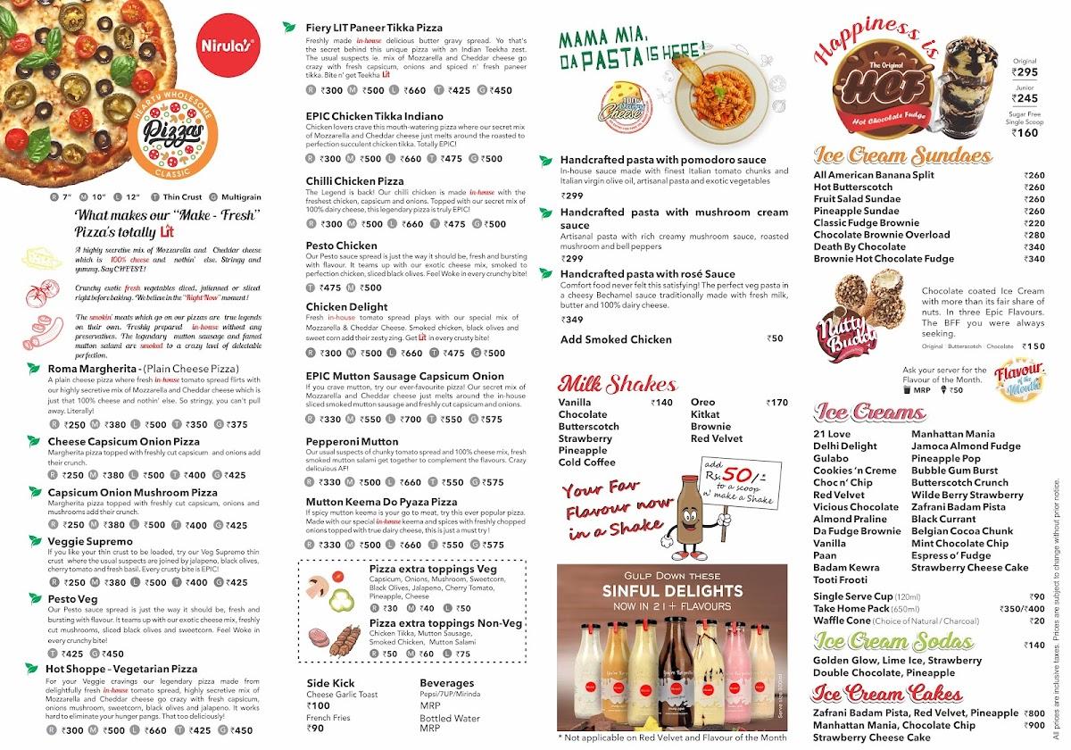 Menu at Nirula's New Friends Colony Ice Cream parlour, New Delhi