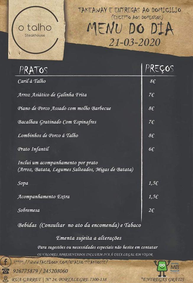 Menu at Fonte do Corro restaurant, Portalegre