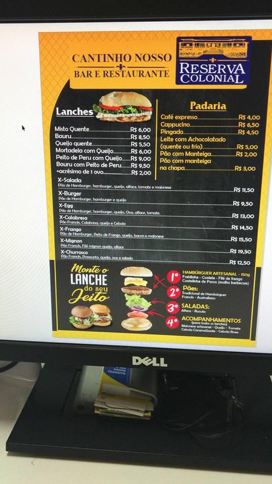 Menu at Reserva Bar, Valinhos