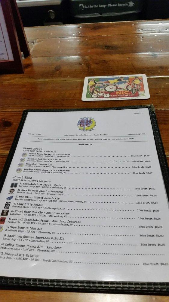 Menu at Southern Hops Brewing Co. pizzeria, Florence