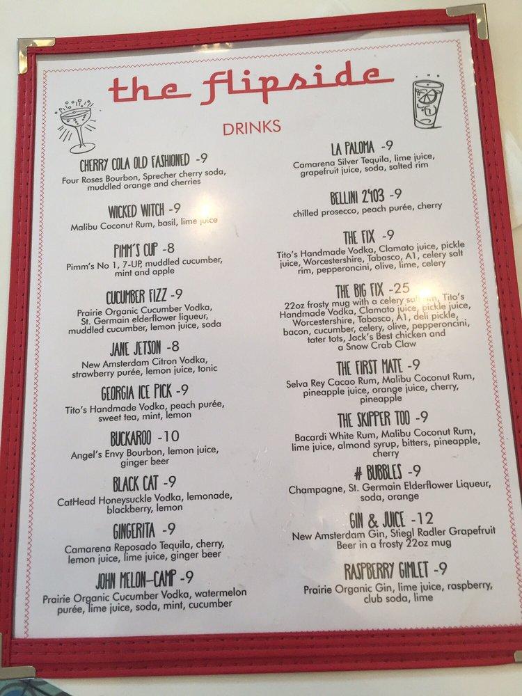 Menu at The Flipside restaurant, Nashville