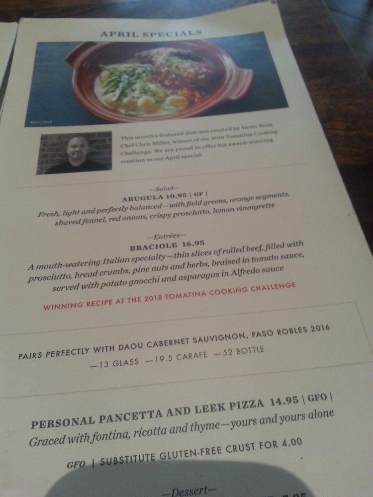 Menu at Tomatina pizzeria, Alameda