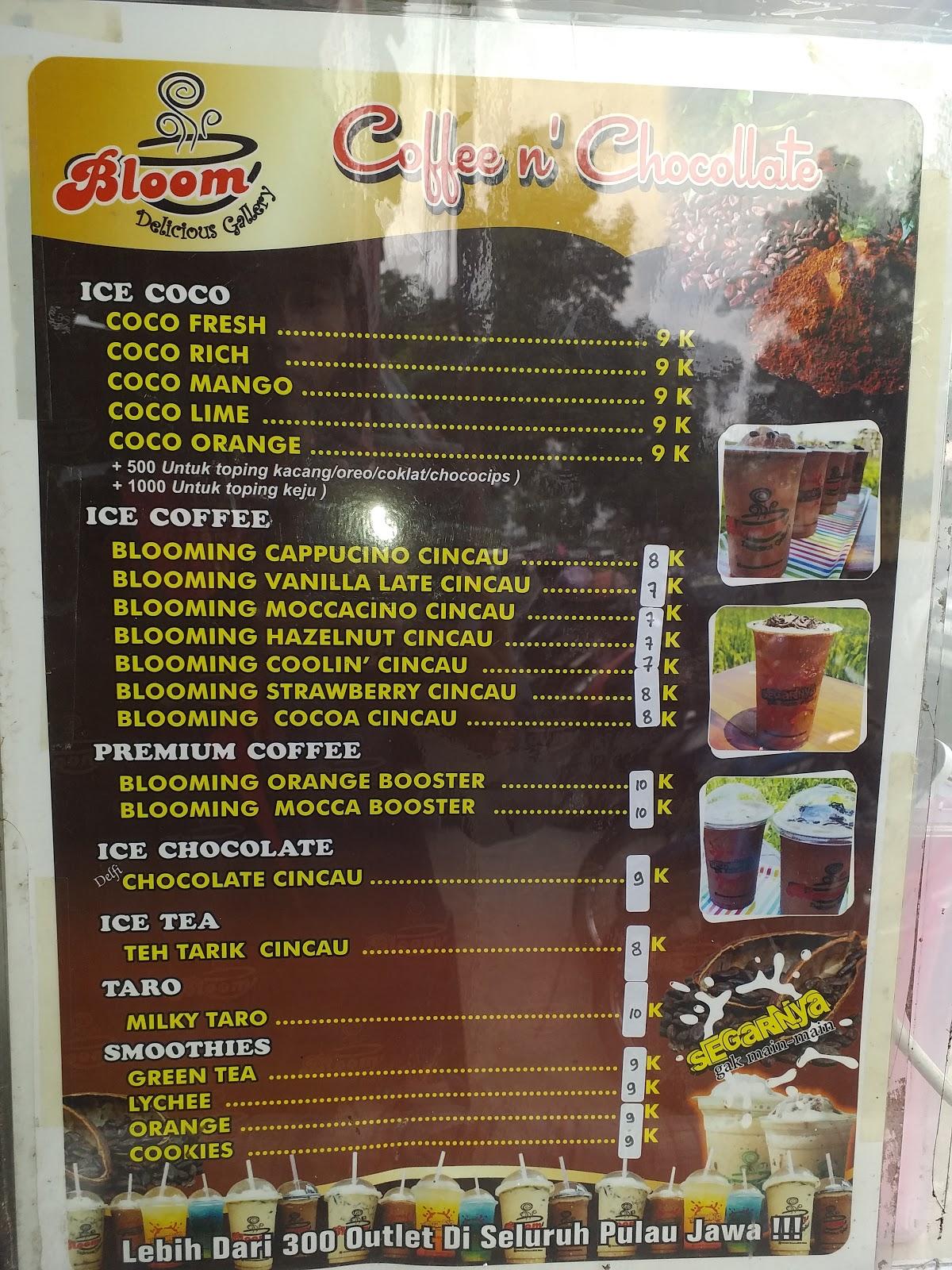 Carta del café Bloom CapCin, Purwokerto