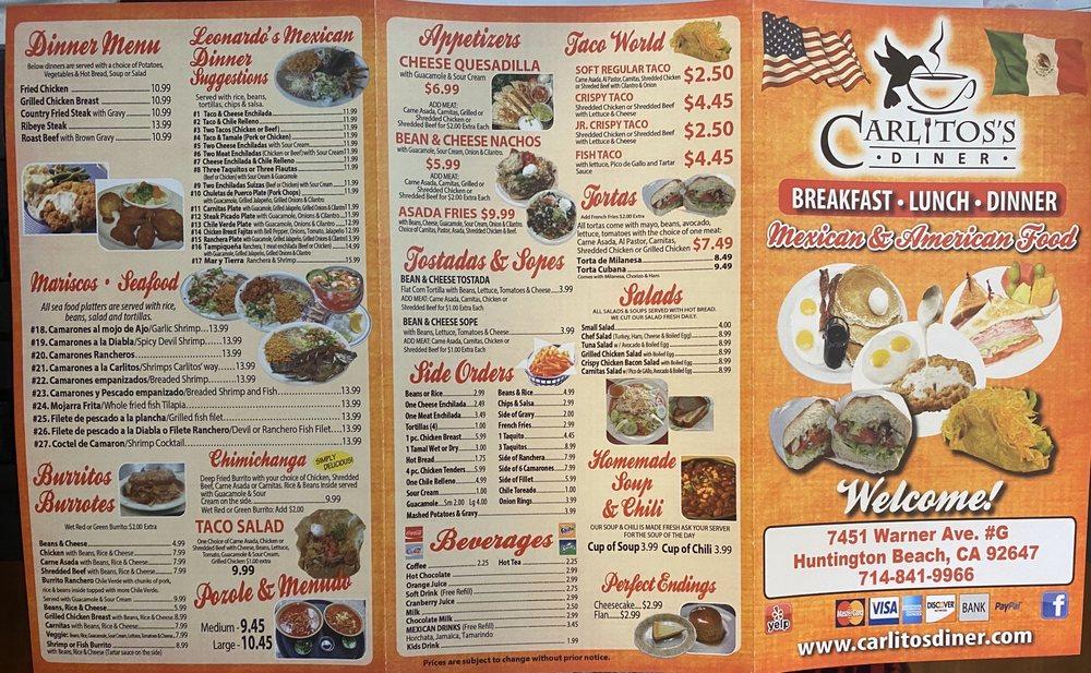 Menu at Carlitos Diner restaurant, Huntington Beach