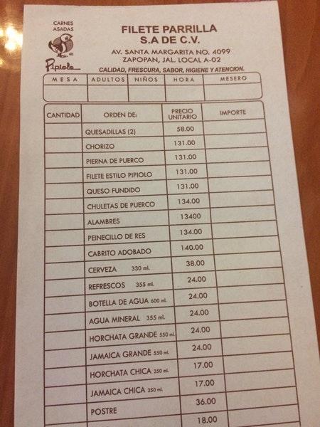 Carta del restaurante Carnes Asadas Pipiolo - Valle Real, Zapopan