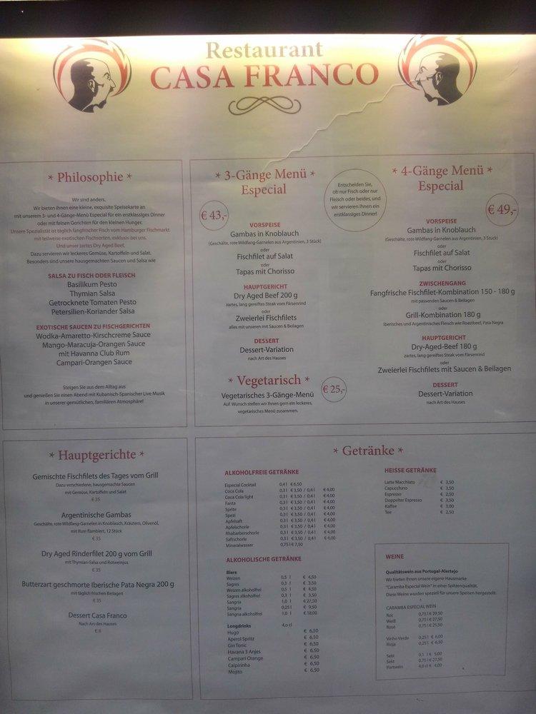 Speisekarte von Casa Franco - Casa Caramba restaurant, Hamburg ...