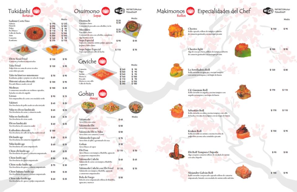 Carta del restaurante HANAMI, La Peñita del Jaltemba