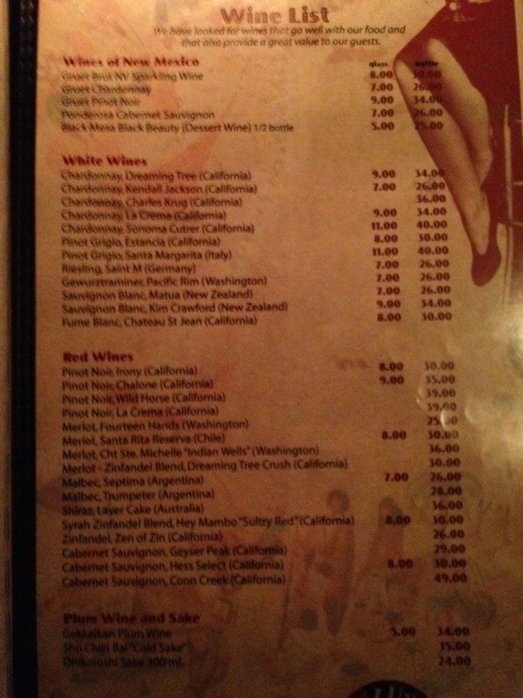 Menu at Jinja Bar & Bistro, Santa Fe