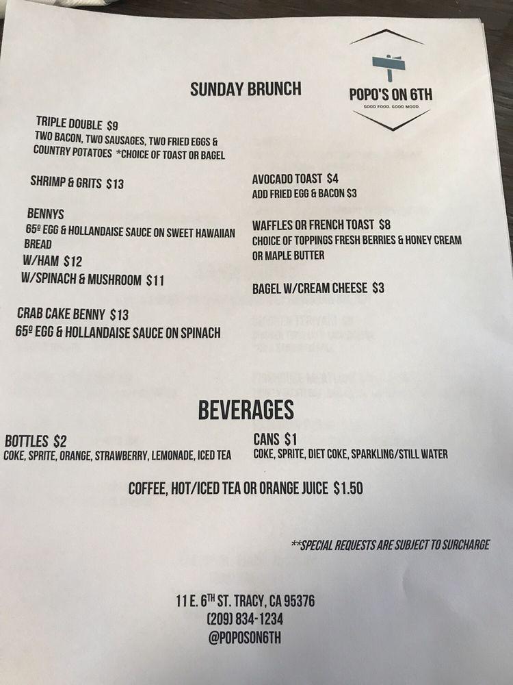 Menu at Popo's on 6th cafe, Tracy