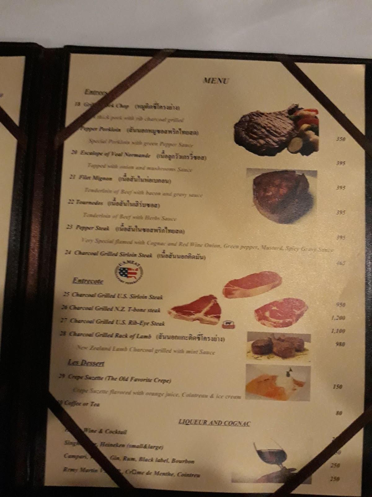Menu at Sincere Restaurant, Ubon Ratchathani
