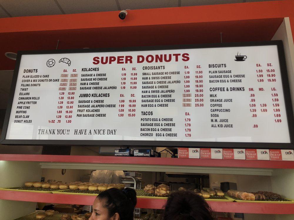 Menu at Super Donut restaurant, New Braunfels