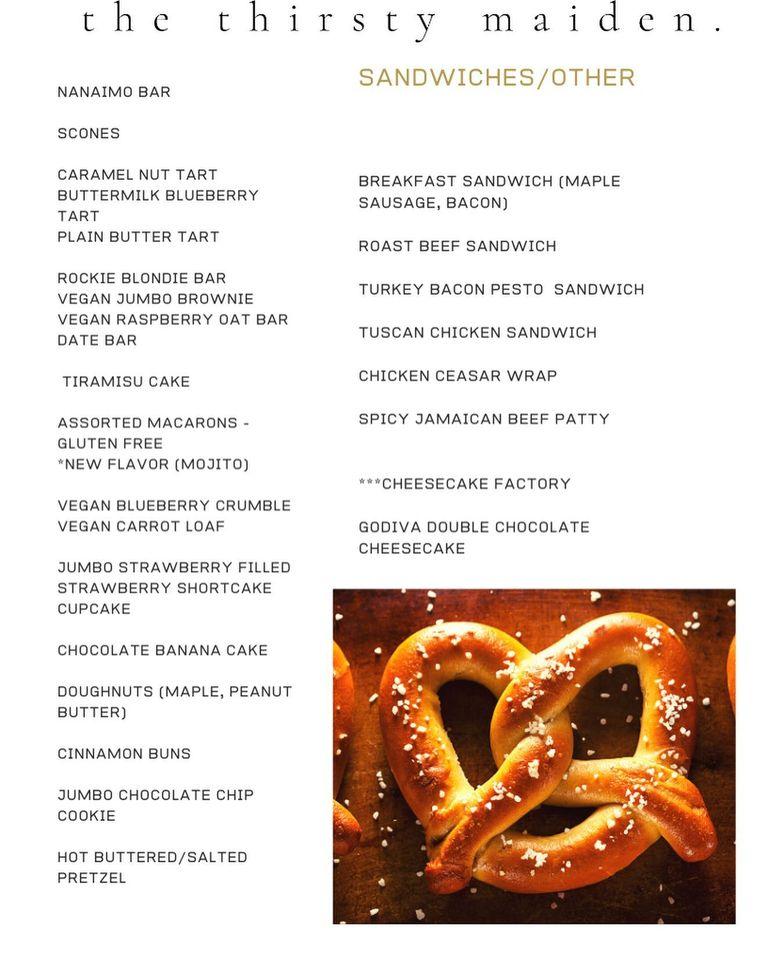 Menu at The Thirsty Maiden Cafe, Ottawa
