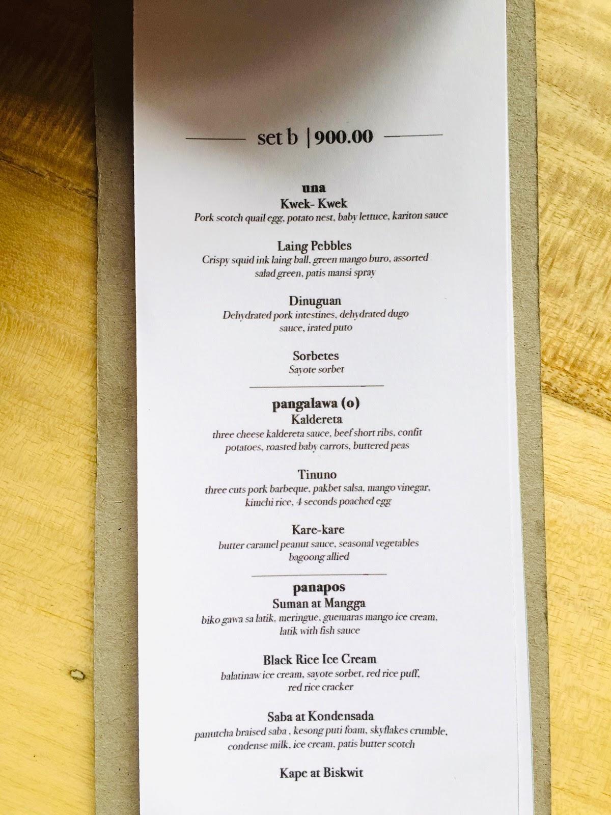 Menu at Bistro Lokal restaurant, Baguio
