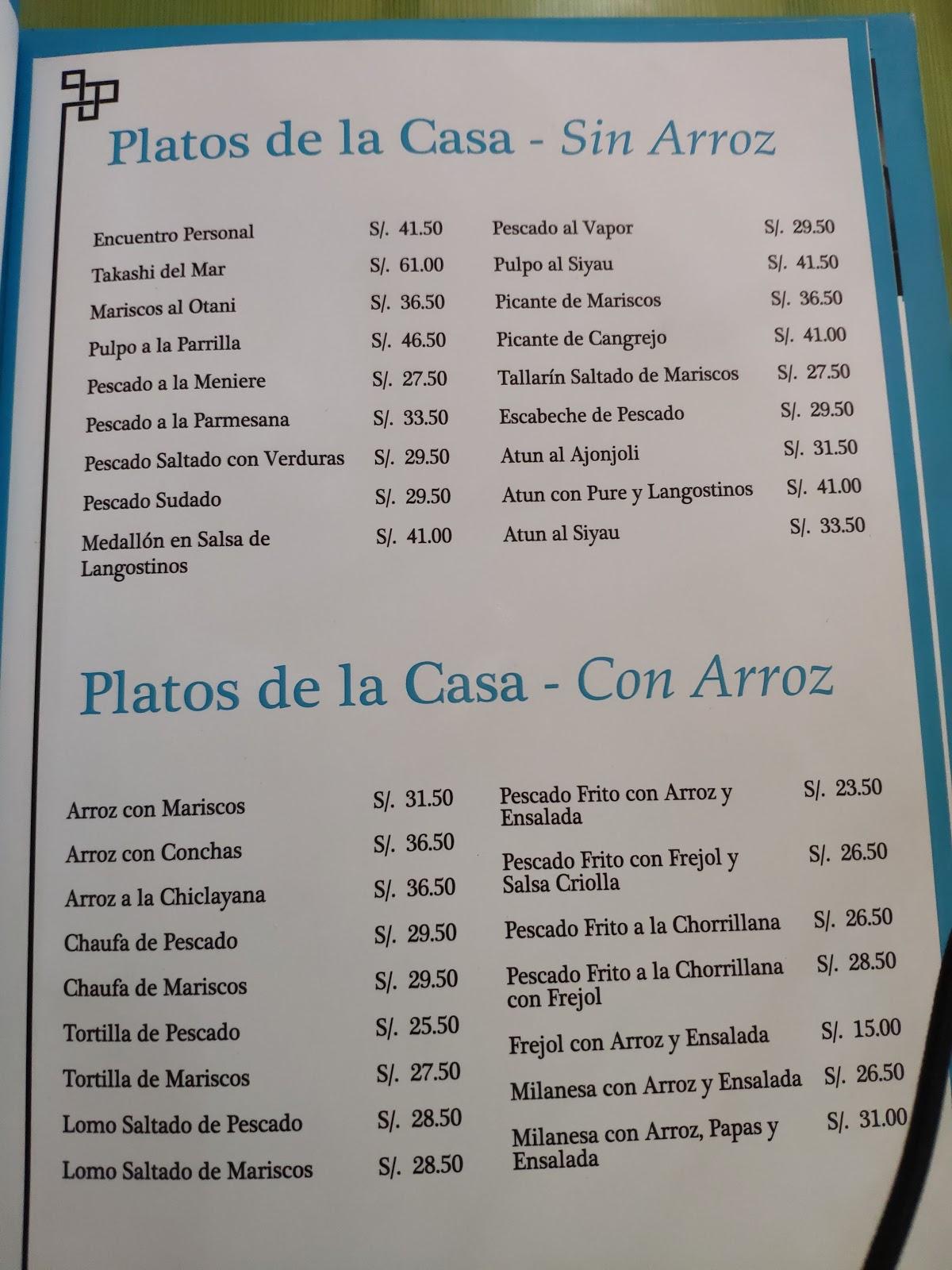 Menu at El Encuentro Otani restaurant, Chorrillos