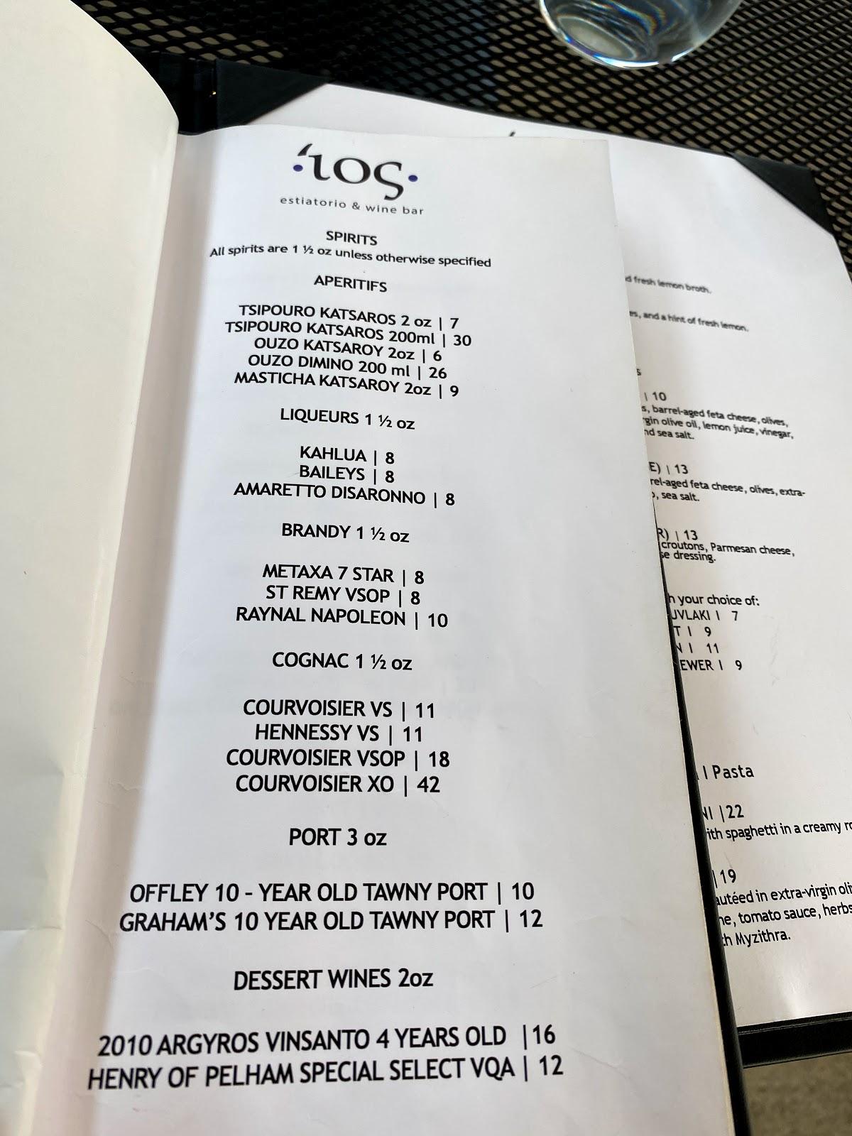 Menu at IOS Estiatorio & Wine Bar, Hamilton
