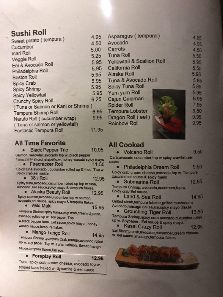 Menu at Kasai Japanese Restaurant, Green
