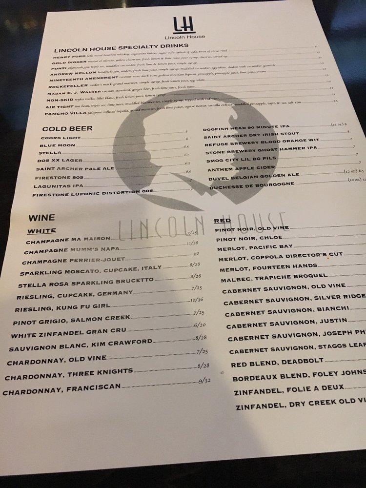 Menu at Lincoln House pub & bar, Covina
