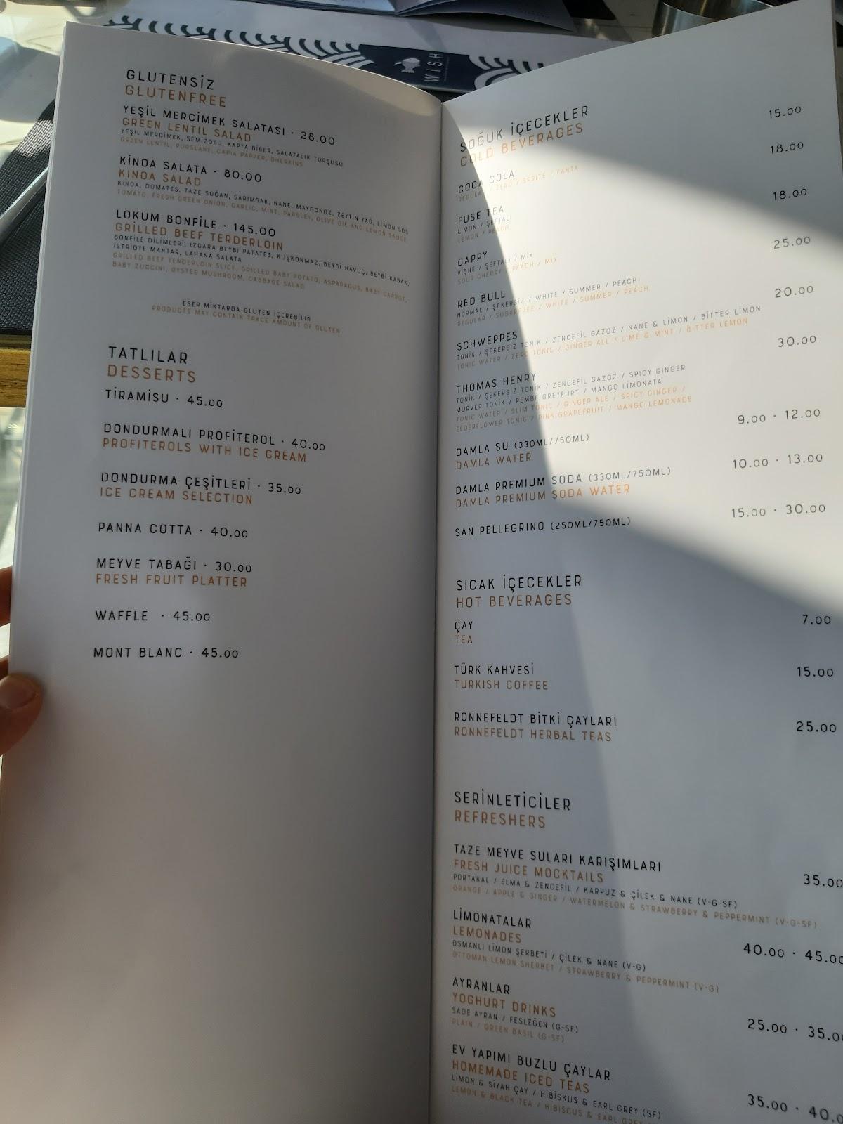 Menu at Lucky's Club, Kusadasi