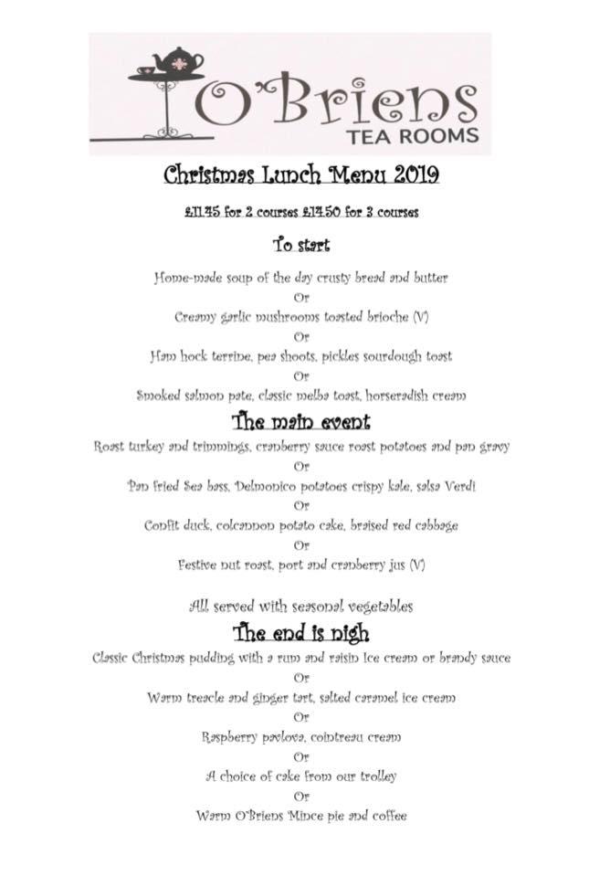 Menu at O'Briens Tea Rooms cafe, Ormskirk