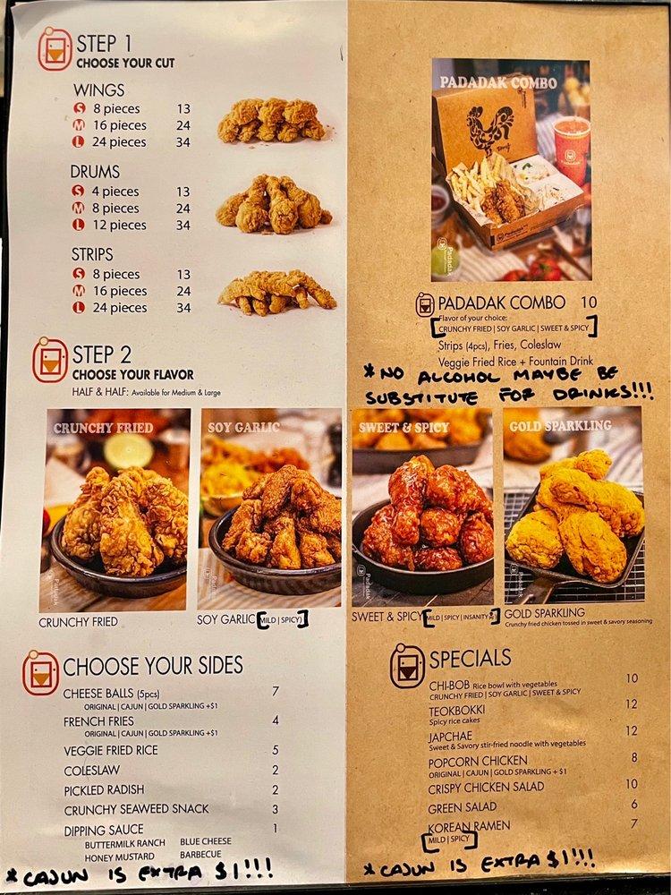 Menu at Padadak Korean Chicken restaurant, San Diego, Villa La Jolla Dr ...