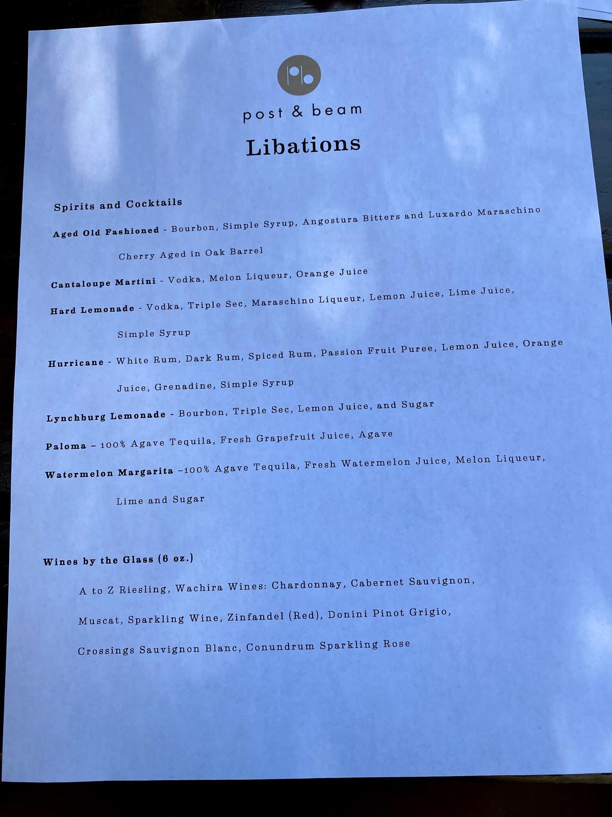 Menu at Post & Beam pizzeria, Los Angeles