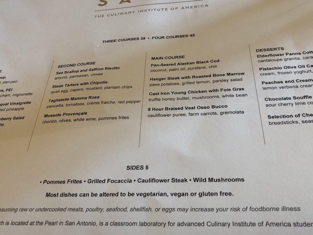 Menu at Savor The Culinary Institute of America pub & bar, San Antonio