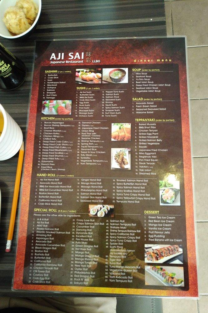 Menu at Aji Sai restaurant, Barrie