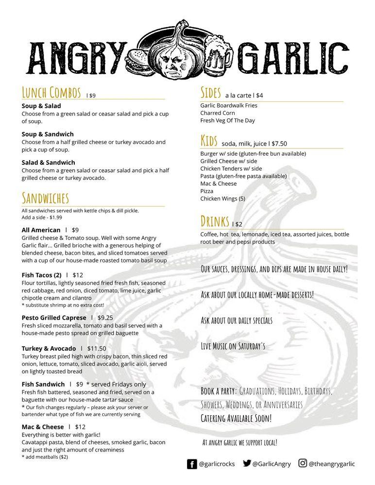 Menu at Angry Garlic pub & bar, Baldwinsville