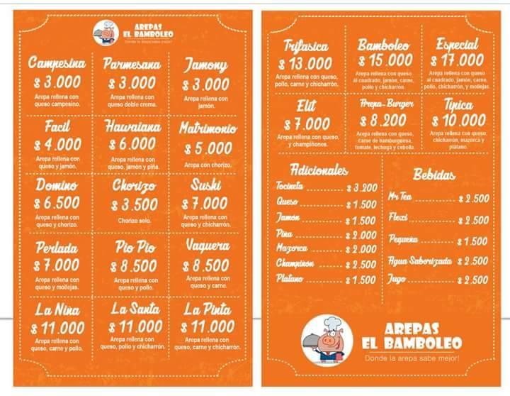 Menu at Arepas El Bamboleo, Mexico City