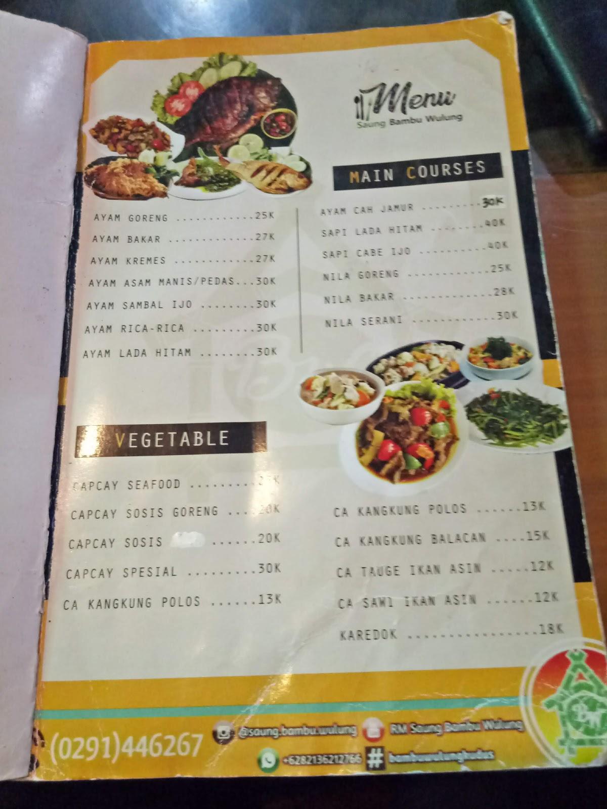 Menu at Bambu Wulung restaurant, Kudus