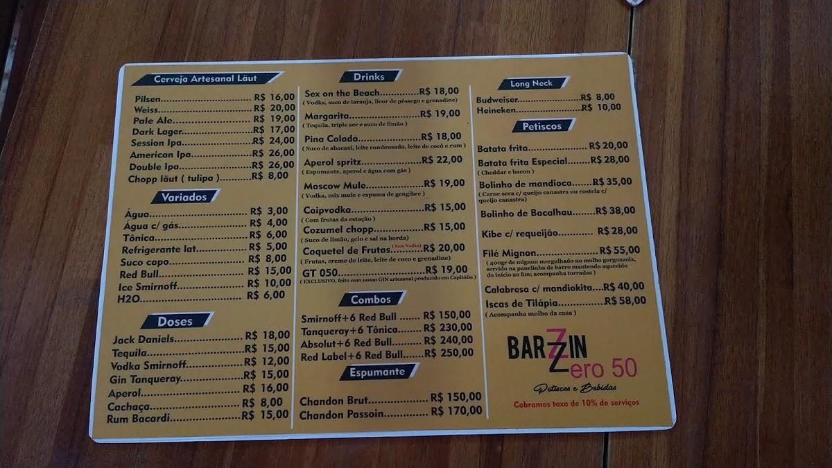 Menu em Barzin zero 50, Brasil