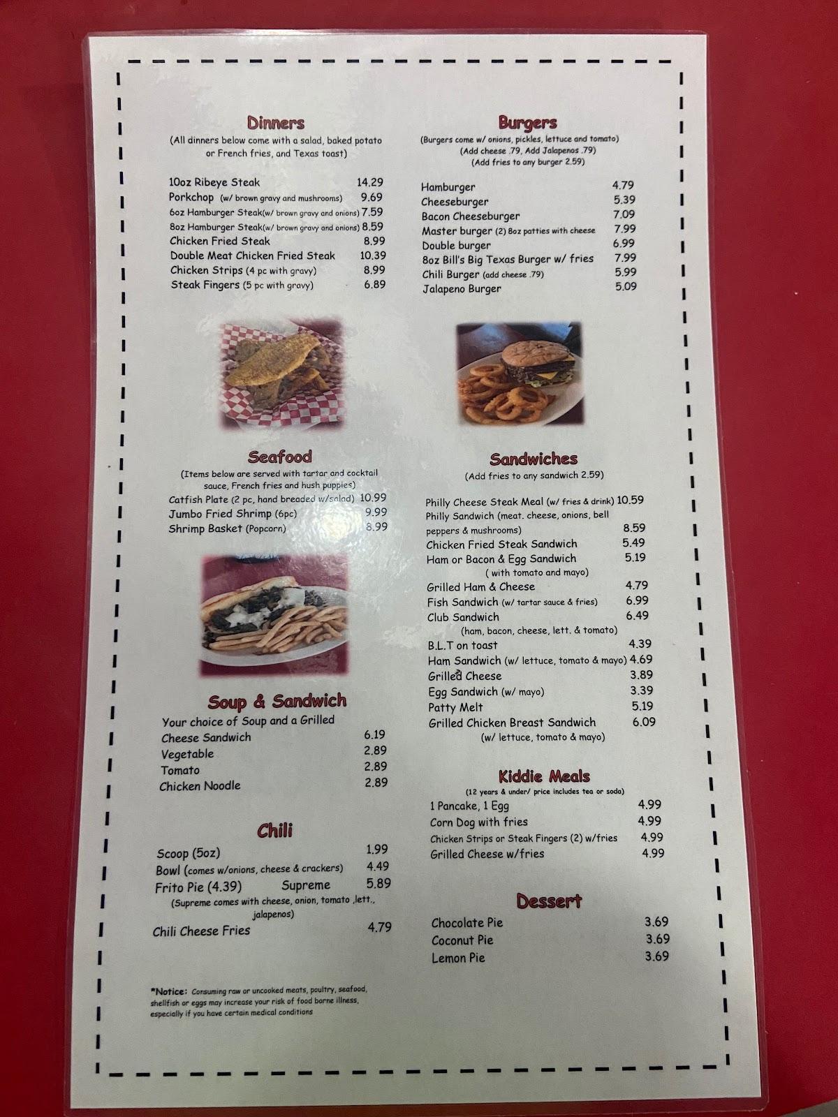 Menu at Bill's Grill BBQ, Temple