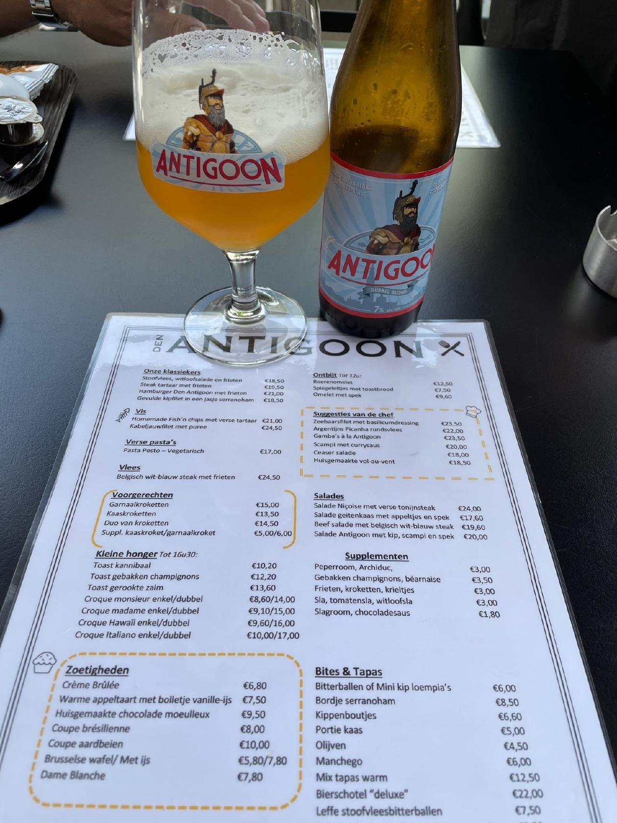 Menu at Brasserie Den Antigoon, Antwerp