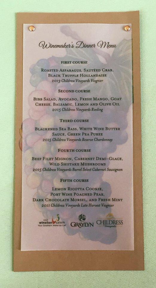 Menu at Graylyn restaurant, Winston-Salem