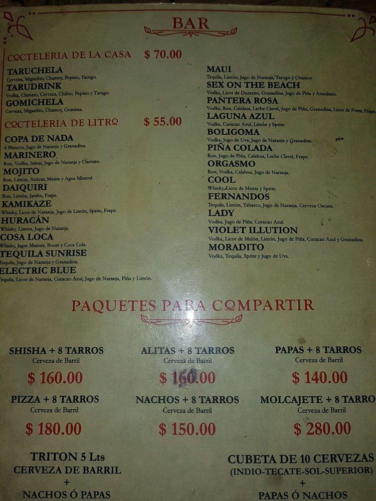 Menu at La Casa del Conde Ovando pub & bar, Puebla City