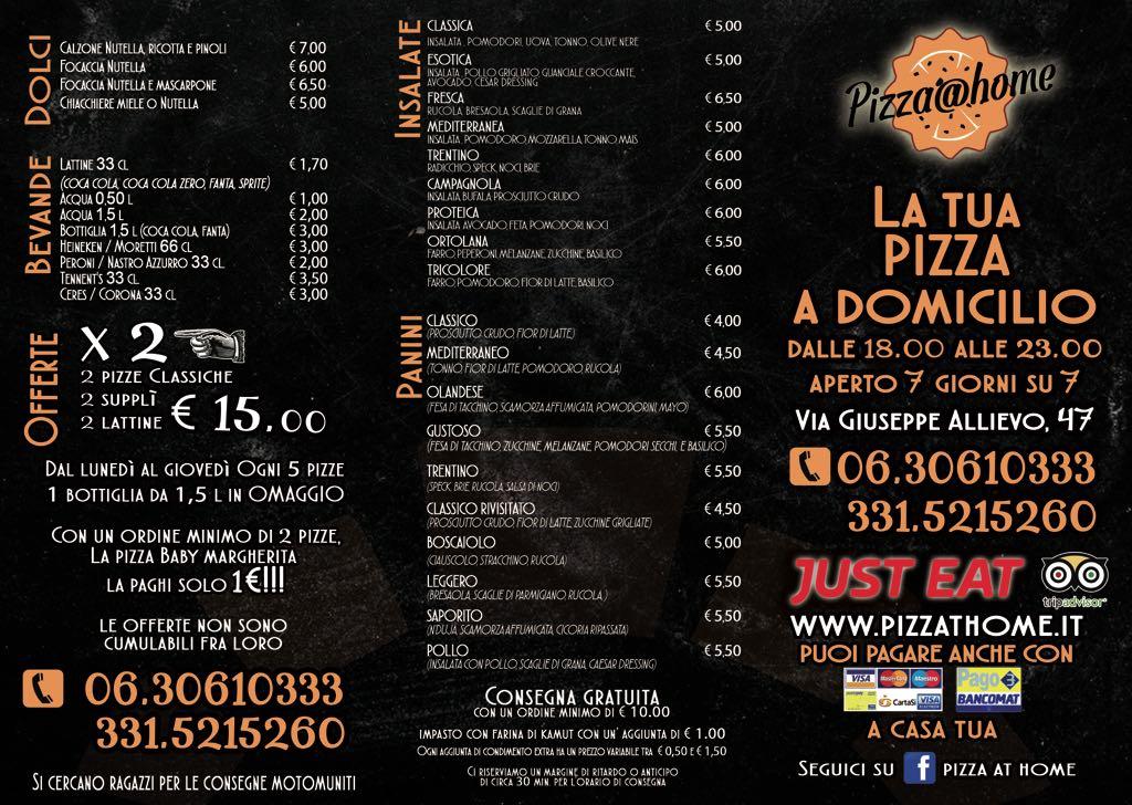 Menu da Pizza Chef ristorante, Roma, Via Giuseppe Allievo