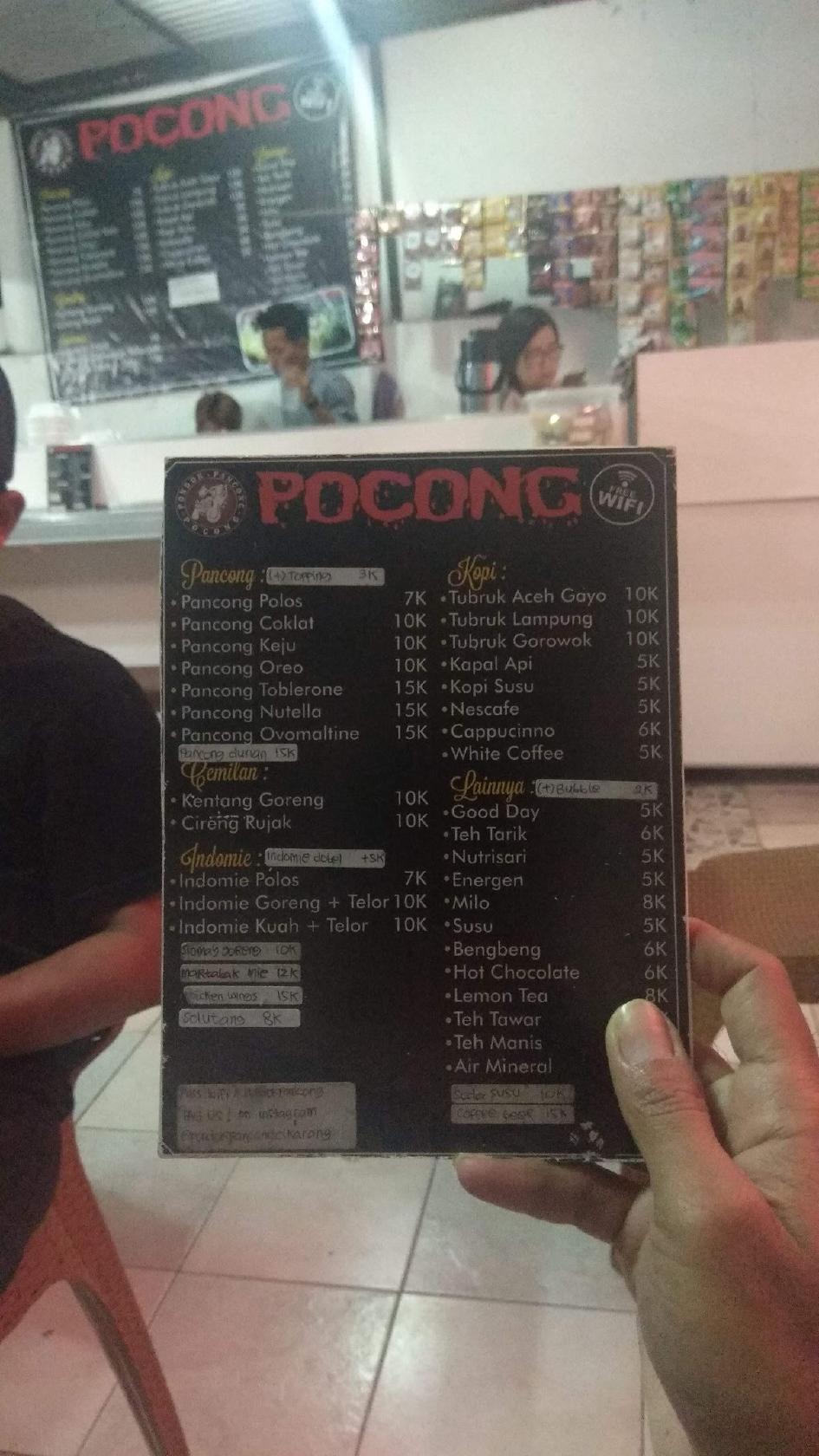 Menu at Pondok Pancong "Pocong" cafe, Bekasi Regency