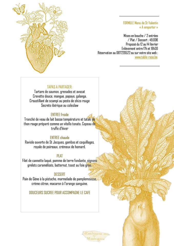 Menu au Restaurant Table Rase, Theux