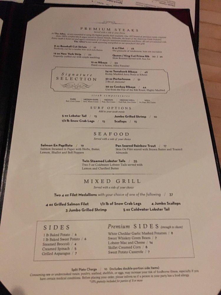 Menu at The Alley Steakhouse, Murray