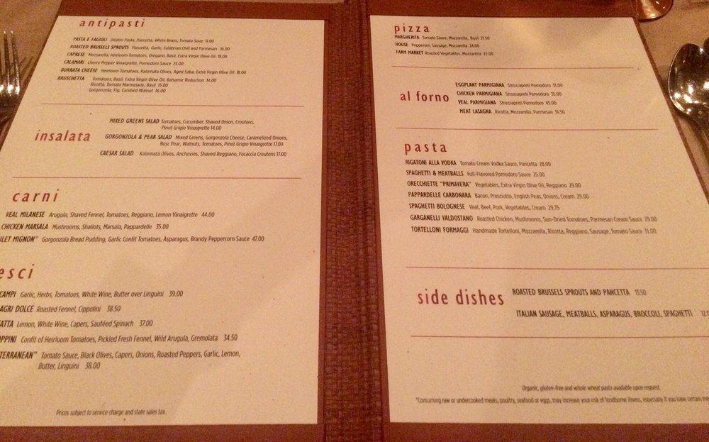 Menu at The Breakers Palm Beach pizzeria, Palm Beach