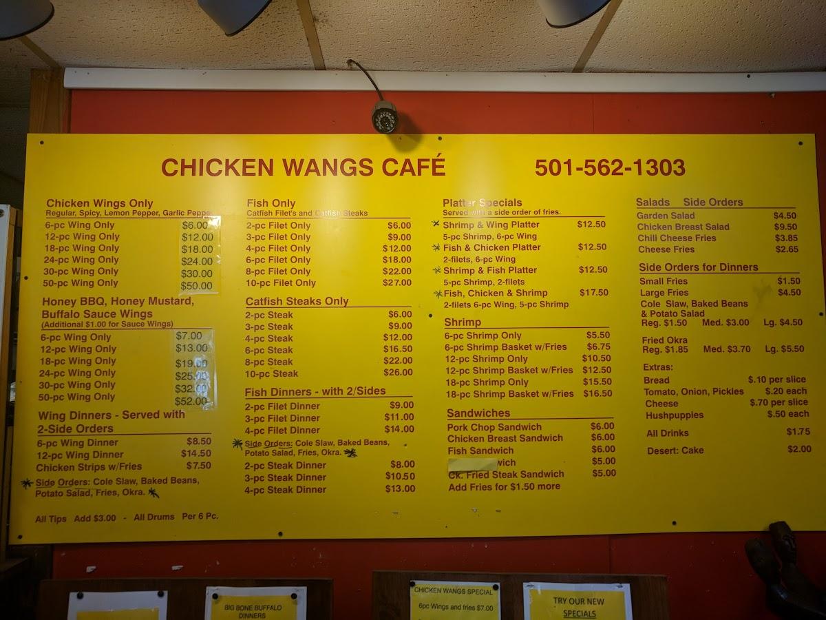 Menu at Chicken Wangs Cafe, Little Rock, Colonel Glenn Rd